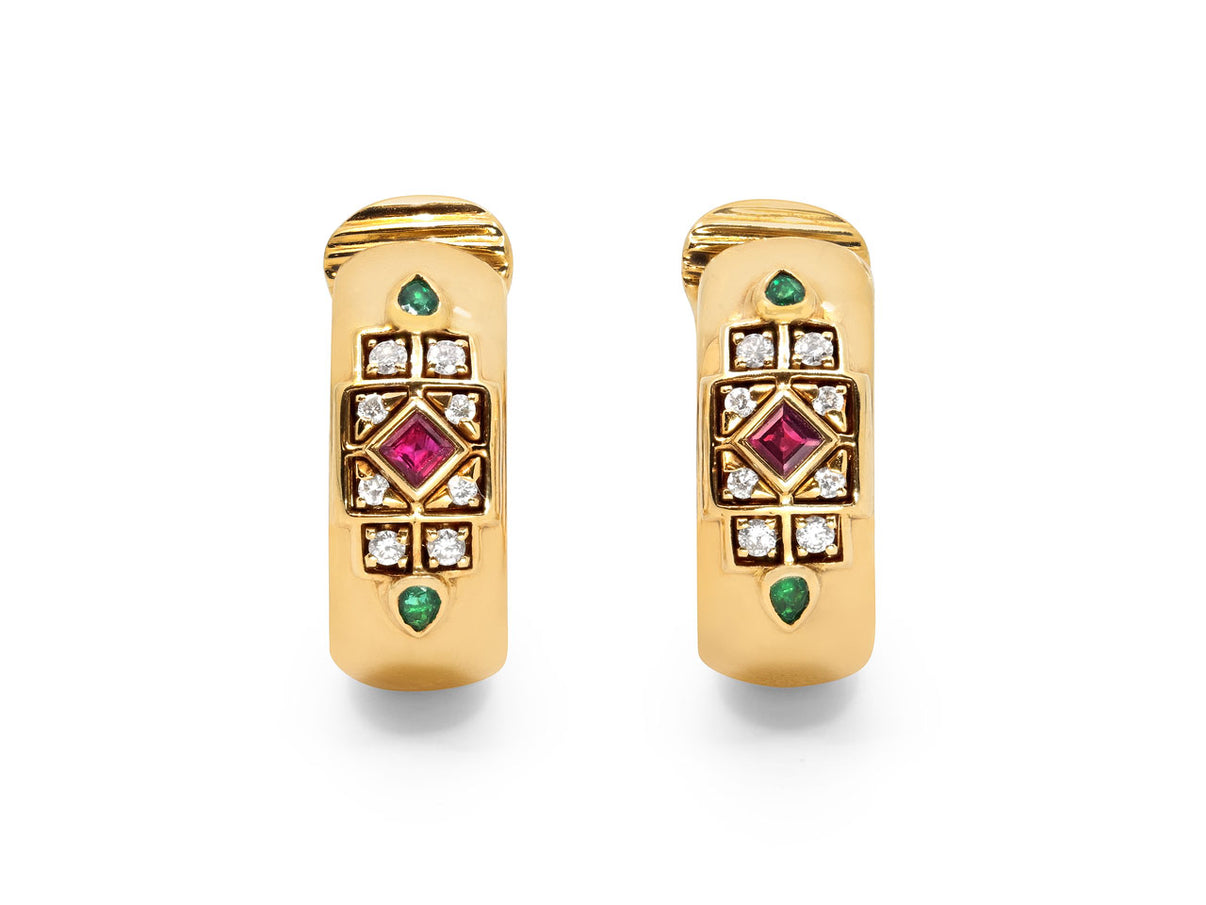 Cartier Ruby, Emerald and Diamond Earrings in 18K Go #504460 – Beladora