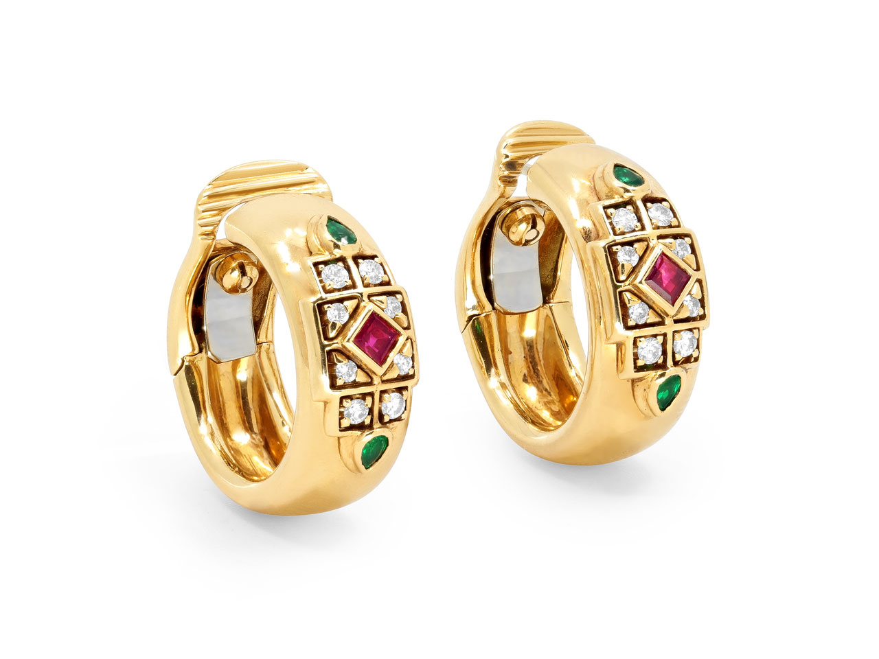 Cartier Ruby, Emerald and Diamond Earrings in 18K Go #504460 – Beladora