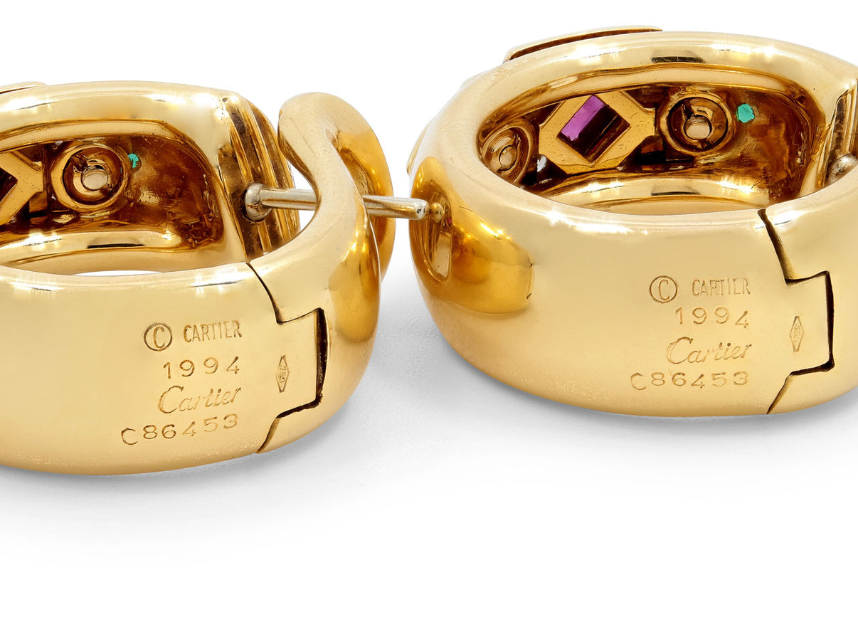 Cartier Ruby, Emerald and Diamond Earrings in 18K Go #504460 – Beladora