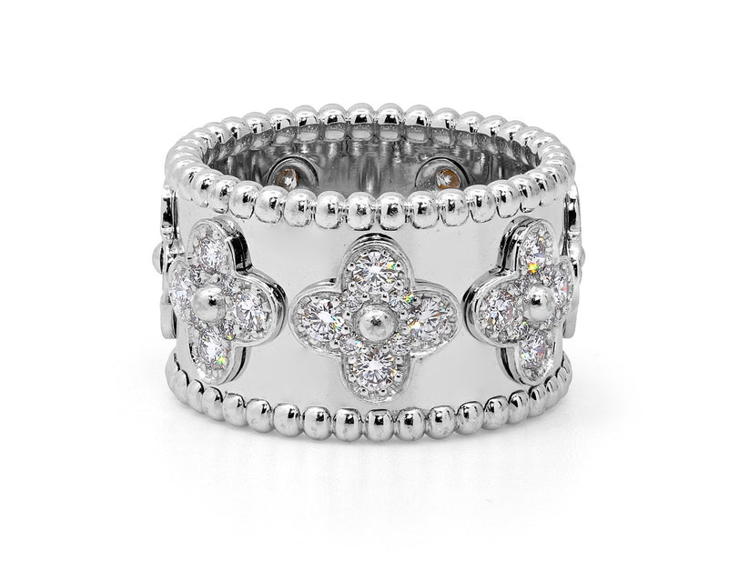Van Cleef & Arpels 'Perlée' Clovers Ring in 18K Whit #515113 – Beladora