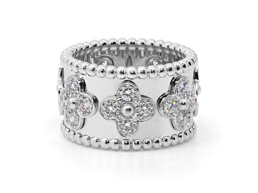 Van Cleef & Arpels 'Perlée' Clovers Ring in 18K Whit #515113 – Beladora